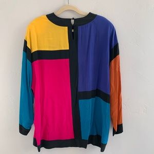 Vintage | Tops | Vintage Silk Color Block Tunic M | Poshmark